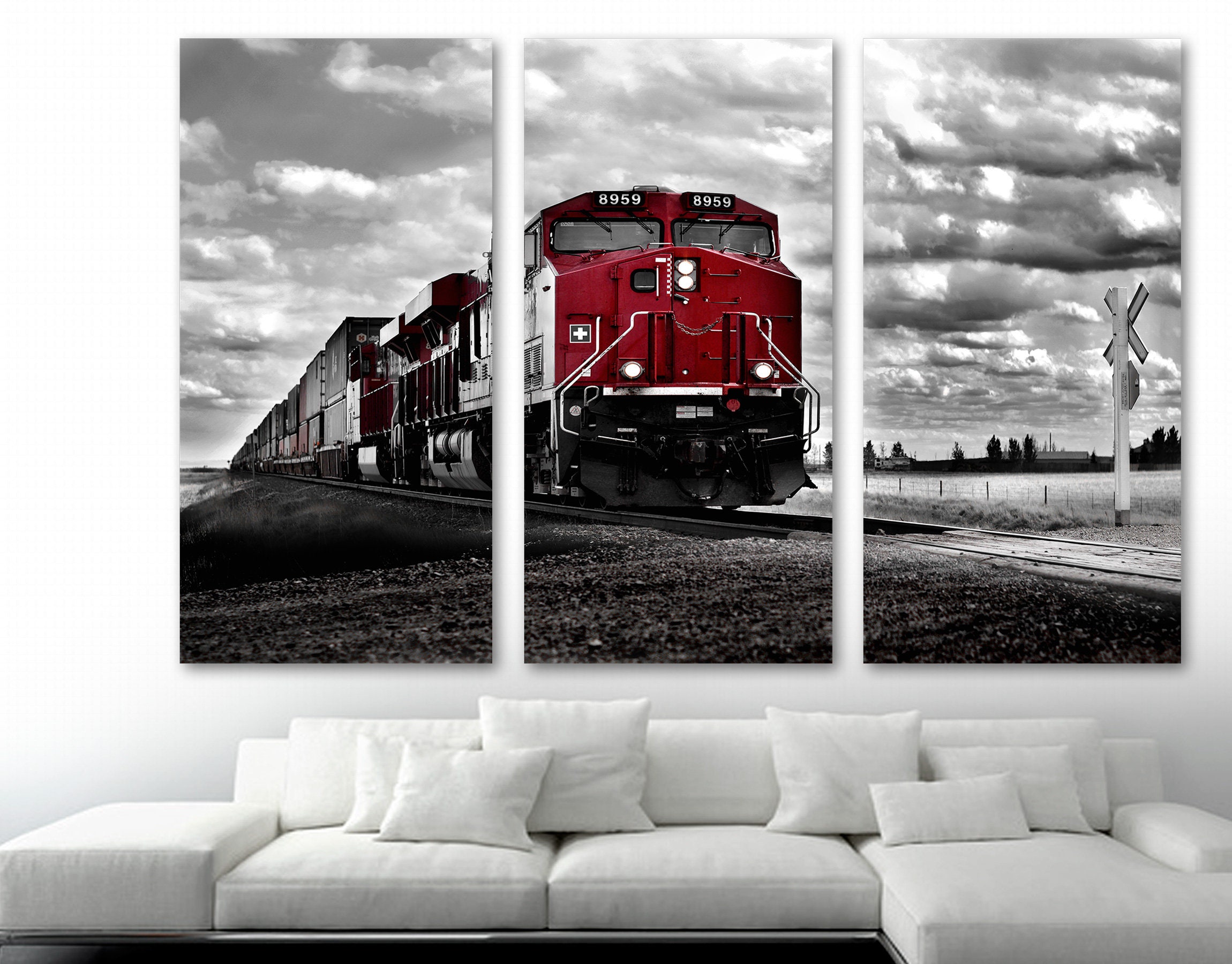 Red Train Canvas Print Wall Art Decor. Transportation Art | Etsy
