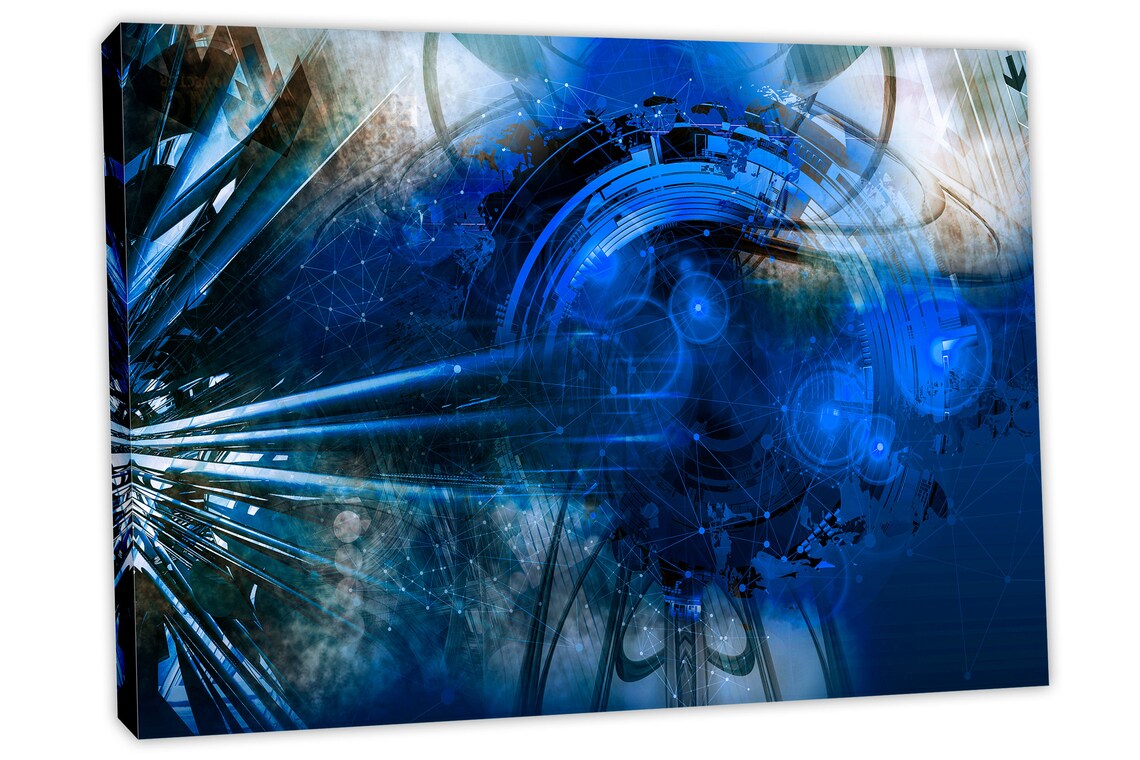 Abstract Wall Art technology Canvas Print. Blue digital art | Etsy