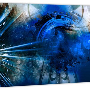 Abstract Wall Art Technology Canvas Print. Blue Digital Art ...