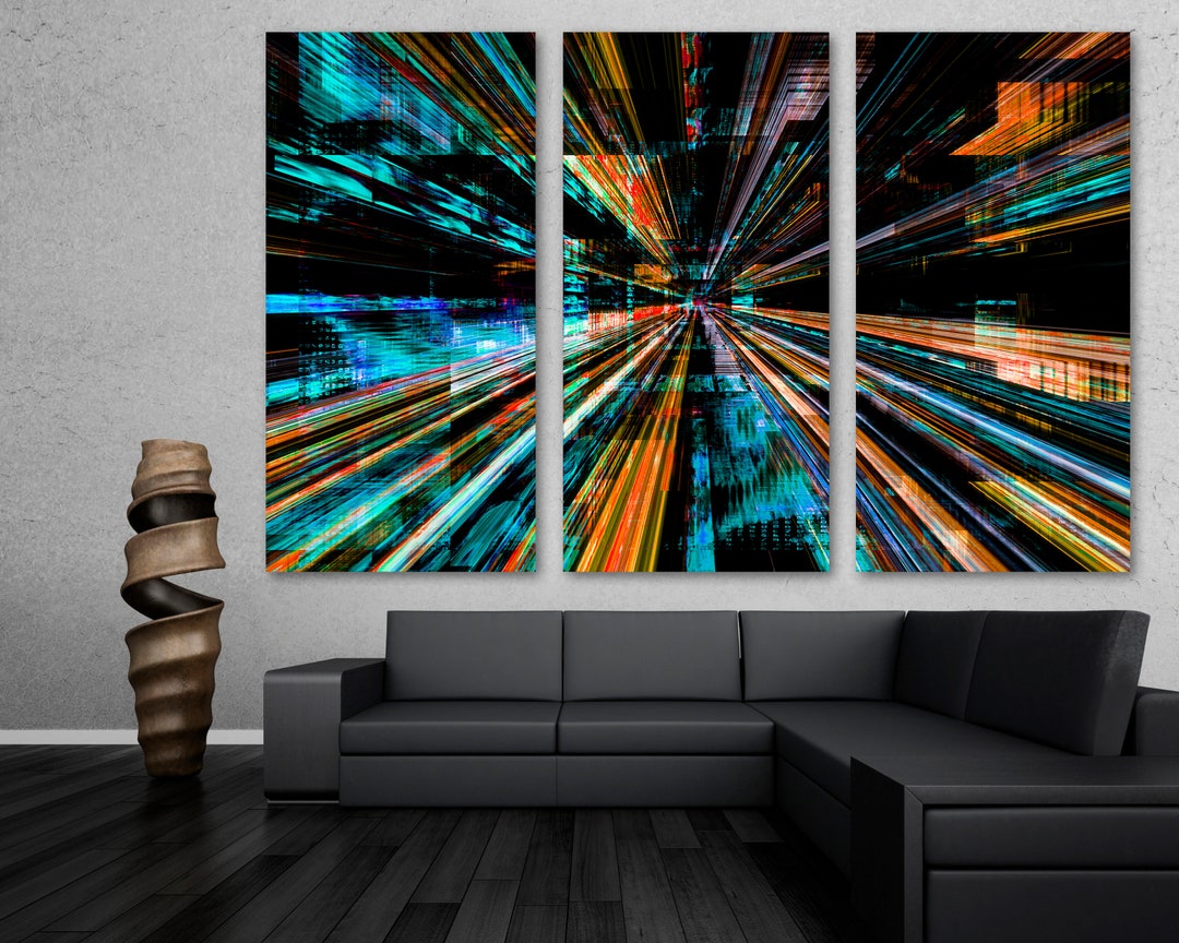 Futuristic Canvas Print Digital Wall Art of Light Vortex. Green ...