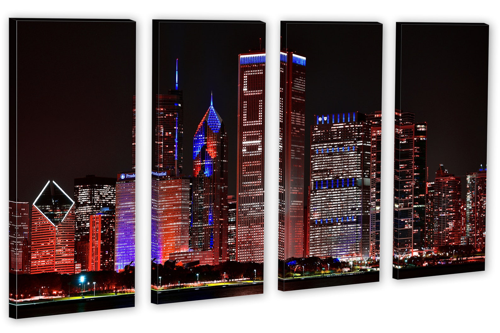 Red Chicago Skyline at Night Canvas Print Triptych 3 Panel - Etsy