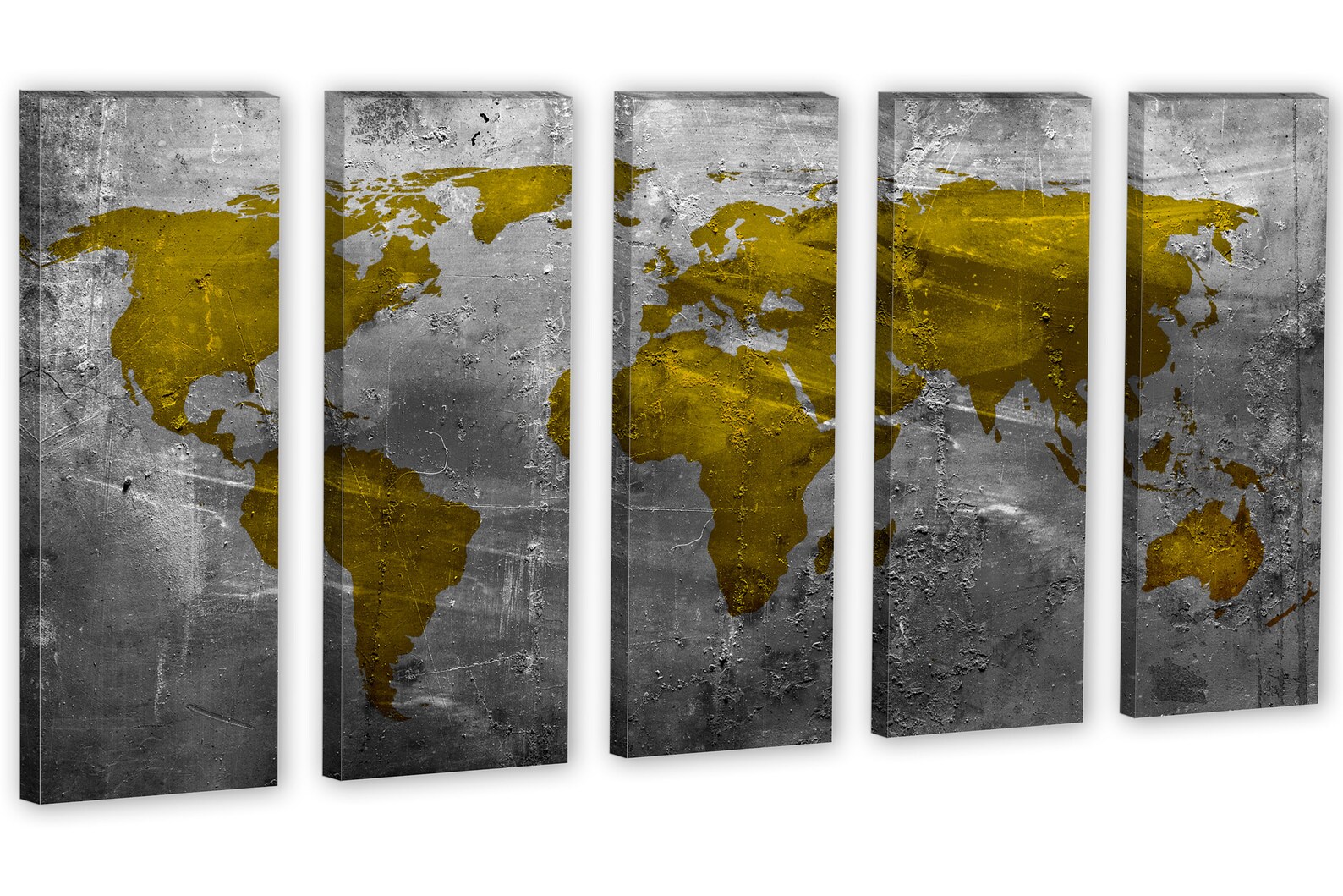 Abstract Metallic Gold World Map 3 Panel Split Canvas Print - Etsy