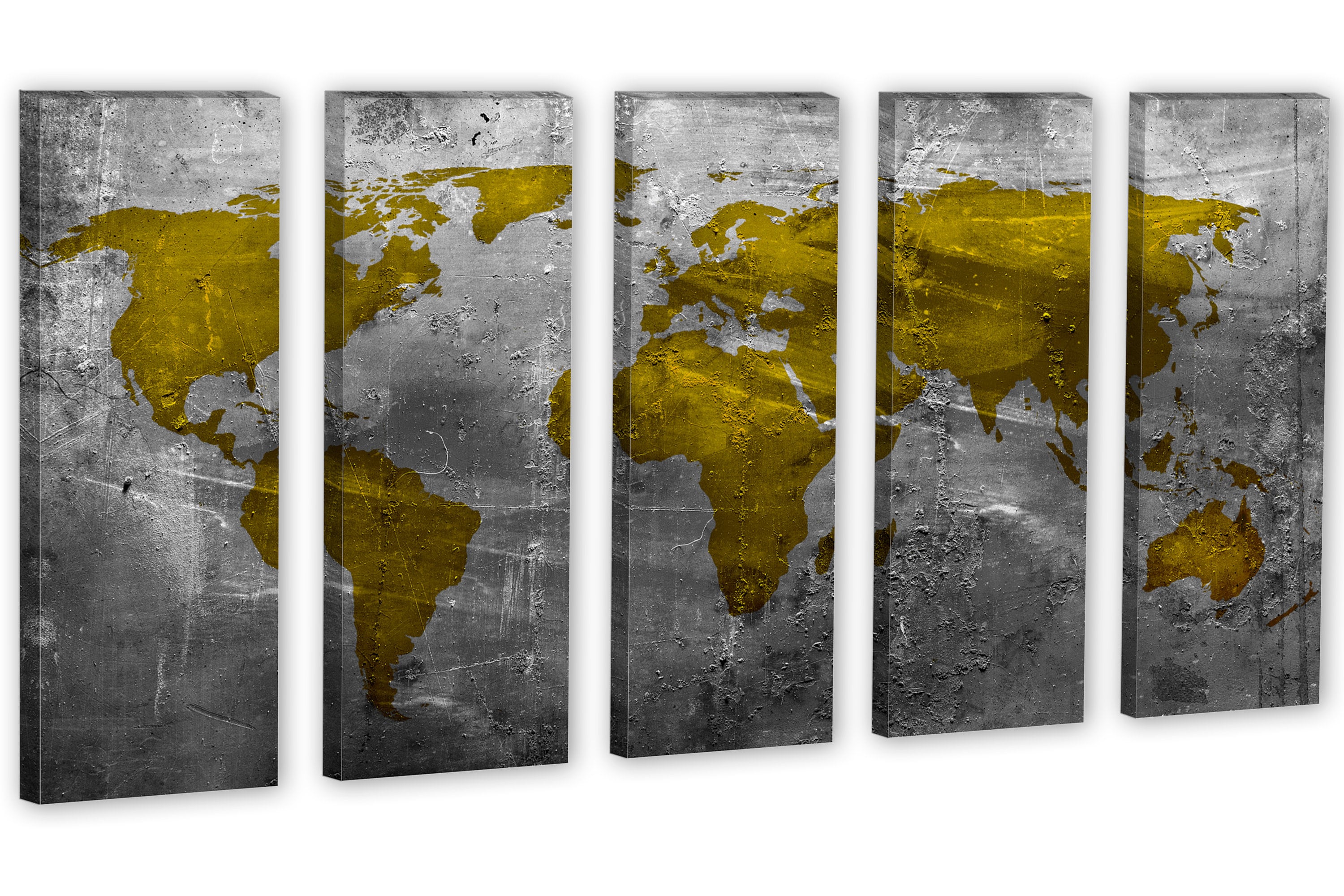 Abstract Yellow-gold World Map Canvas Print on Gray Background. Wall ...