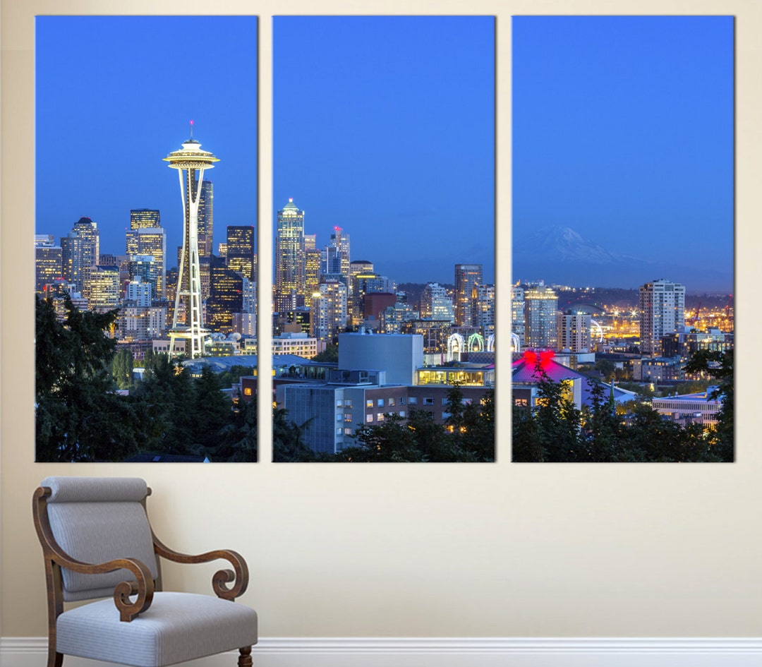 Seattle City Skyline Canvas Print - 3 Panel Split, Triptych. Seattle ...