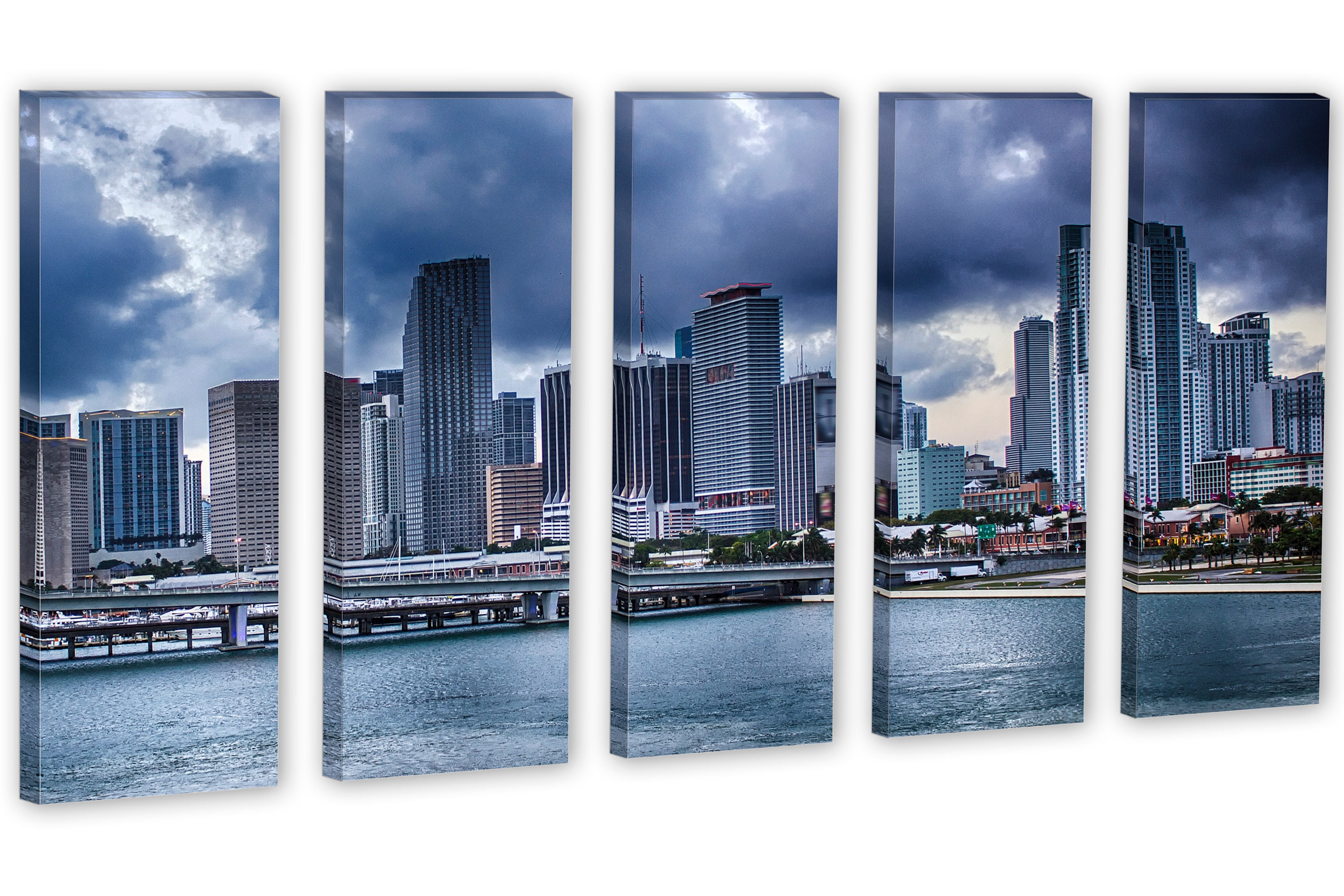 Oceanfront Miami Florida skyline 3 Panel Split Triptych | Etsy