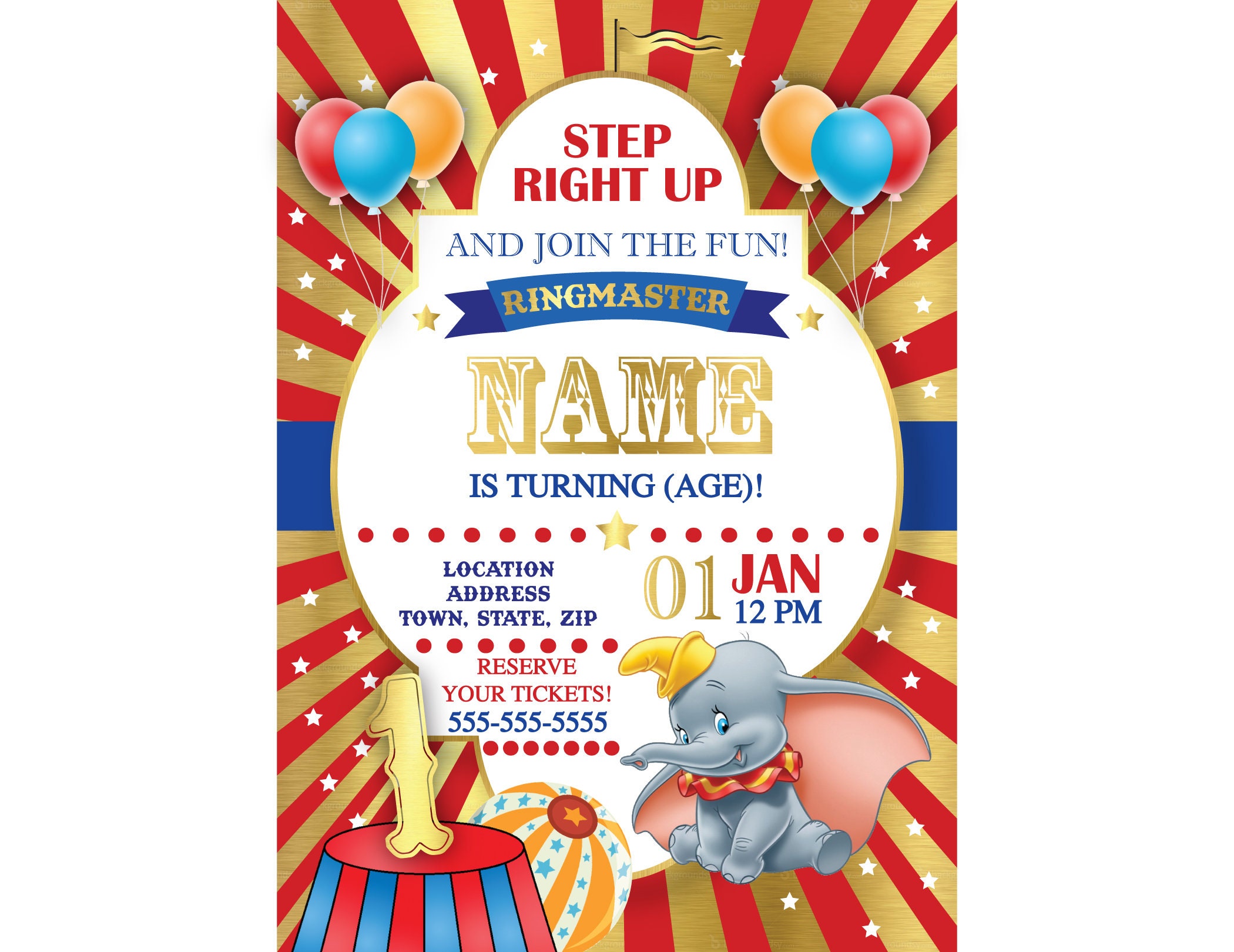 Dumbo/circus Birthday Invitation - Etsy