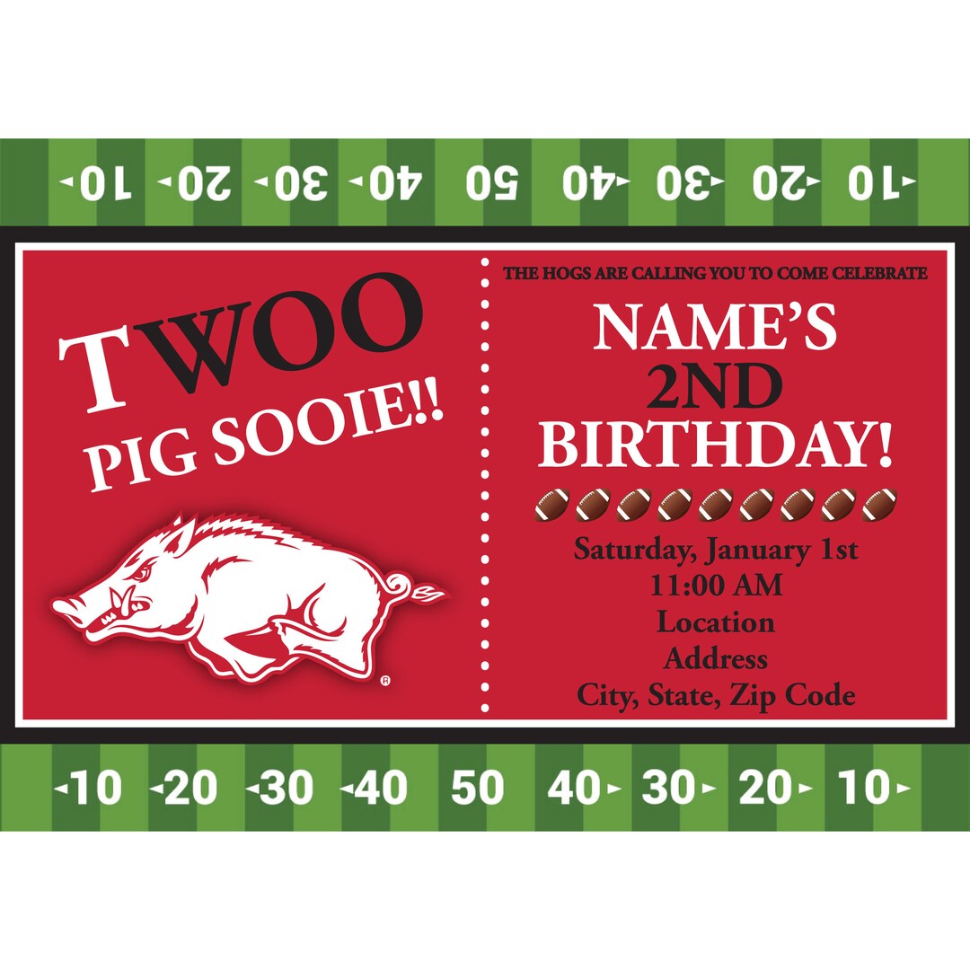 Twoo Pig Sooie Birthday Invitation arkansas Razorbacks - Etsy