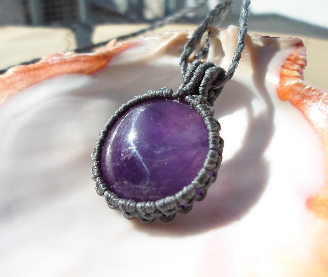 Round Amethyst Macrame Necklace, Macrame Stone Necklace, Crystal ...