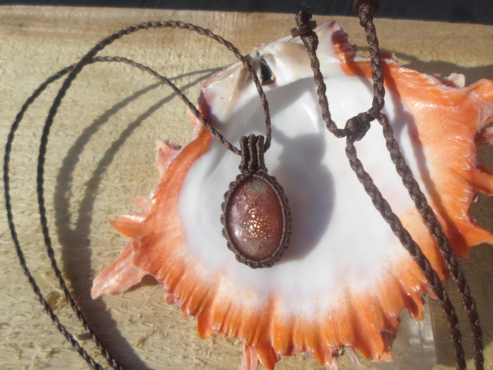Sunstone Necklace Boho Sunstone Pendant Sunstone Macrame - Etsy