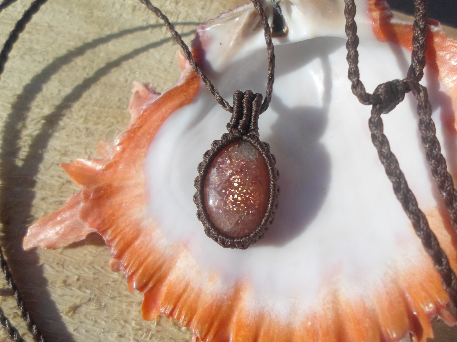 Sunstone Necklace Boho Sunstone Pendant Sunstone Macrame - Etsy