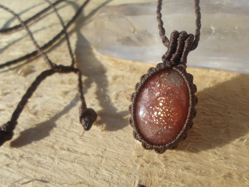 Sunstone Necklace Boho Sunstone Pendant Sunstone Macrame - Etsy