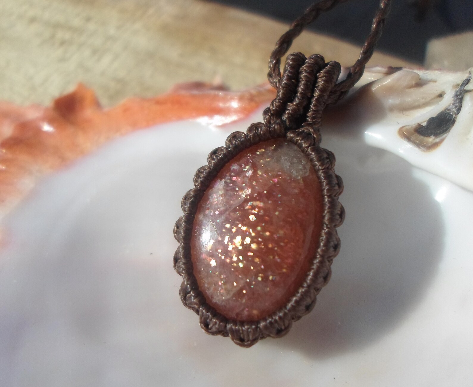 Sunstone Necklace Boho Sunstone Pendant Sunstone Macrame - Etsy