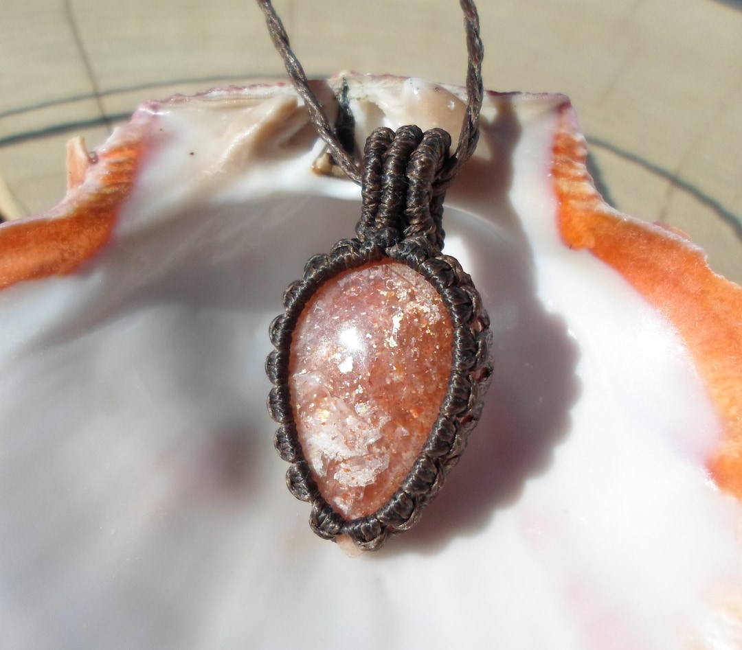 Sunstone Necklace, Boho Sunstone Pendant, Sunstone Macrame Stone ...