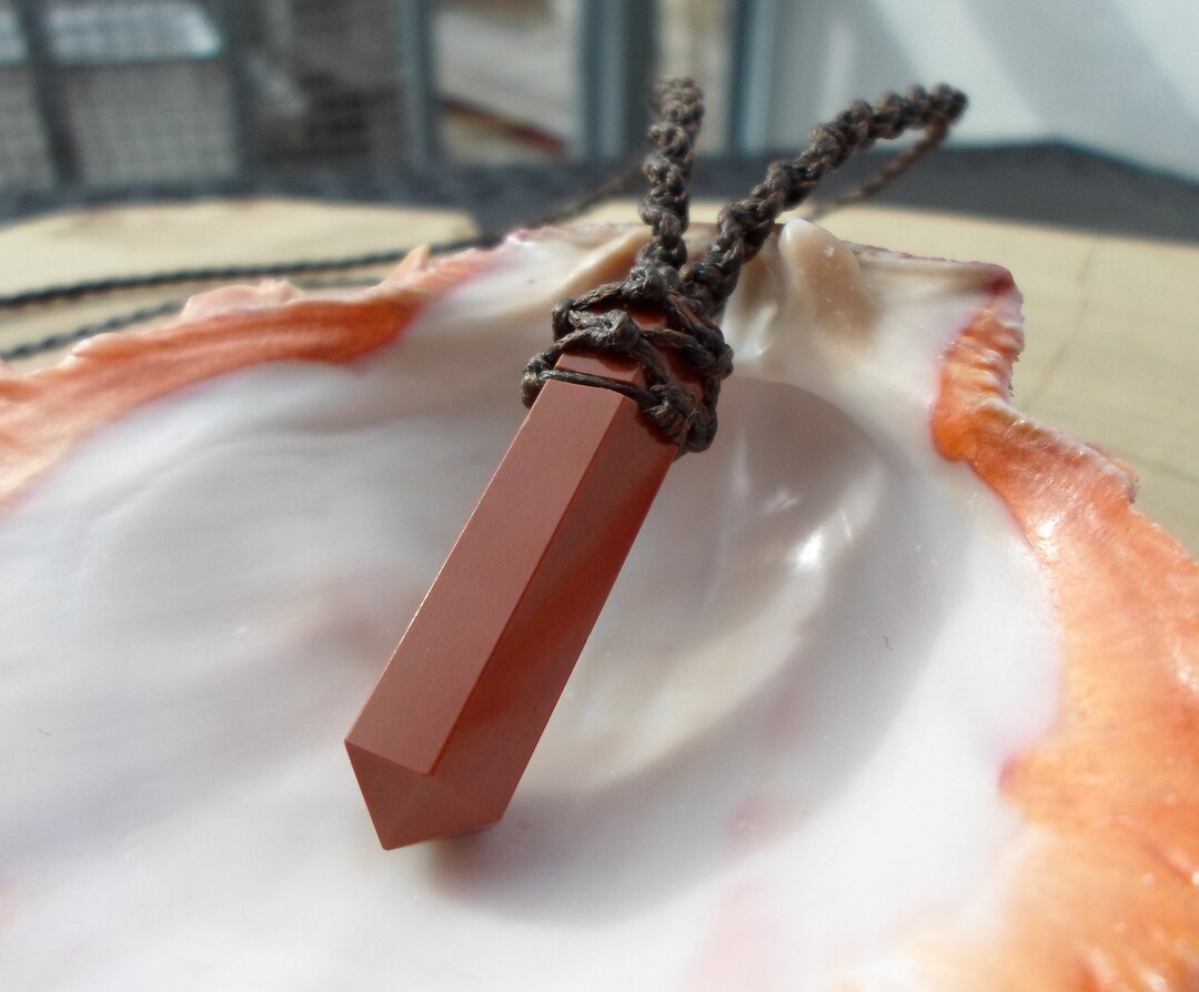 Red Jasper Point Macrame Pendant, Red Jasper Necklace, Macrame Crystal ...