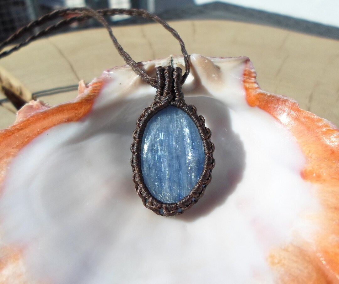 Blue Kyanite Macrame Pendant, Kyanite Necklace, Ocean Kyanite, Macrame Stone Necklace, Blue ...