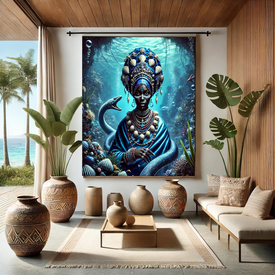 Olokun Wall Art, Olokun Panel De Trono, Yoruba Lukumi Inspired Wall Art ...