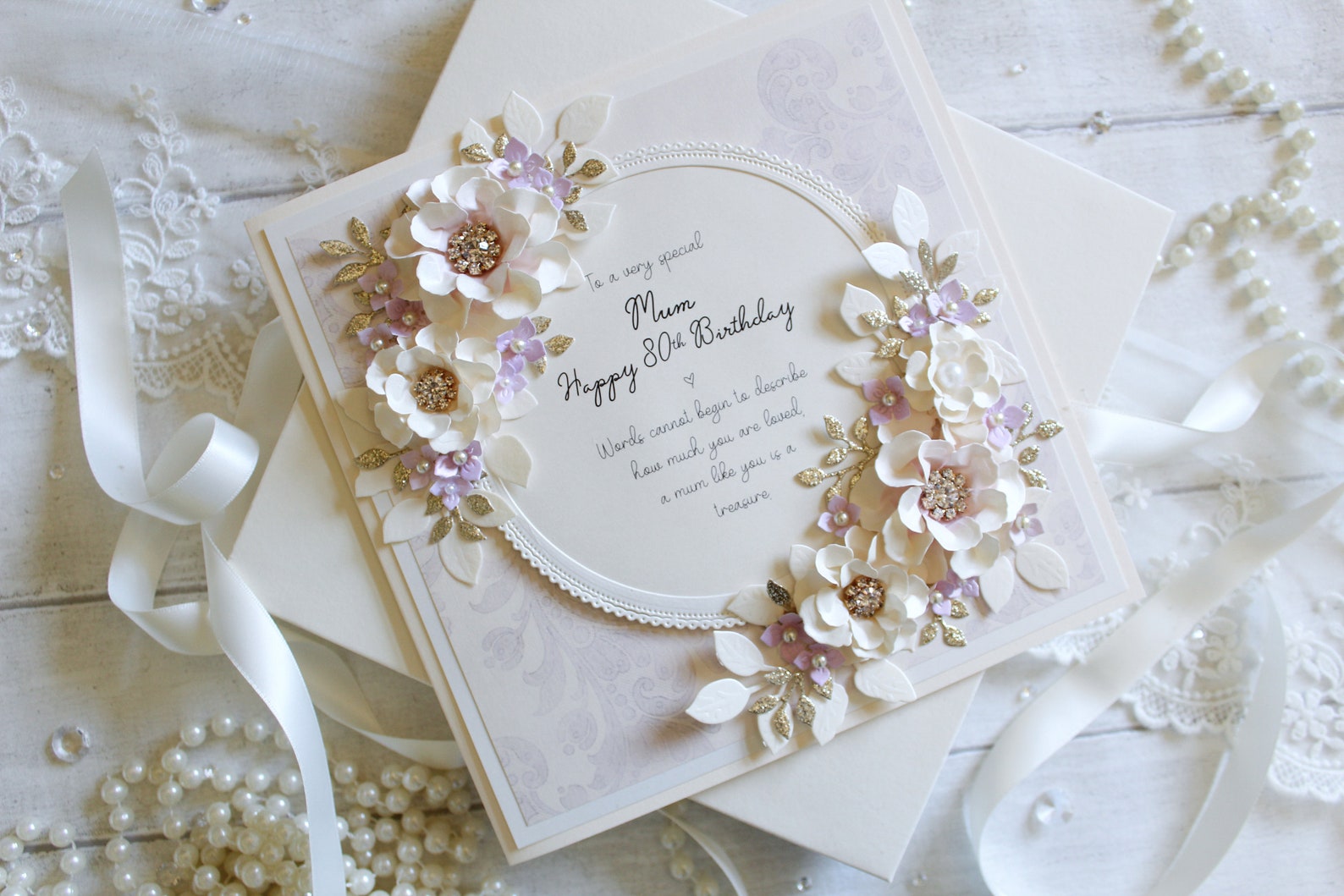 Personalised Mum 80th Birthday Card Lilac and Gold Handmade - Etsy UK