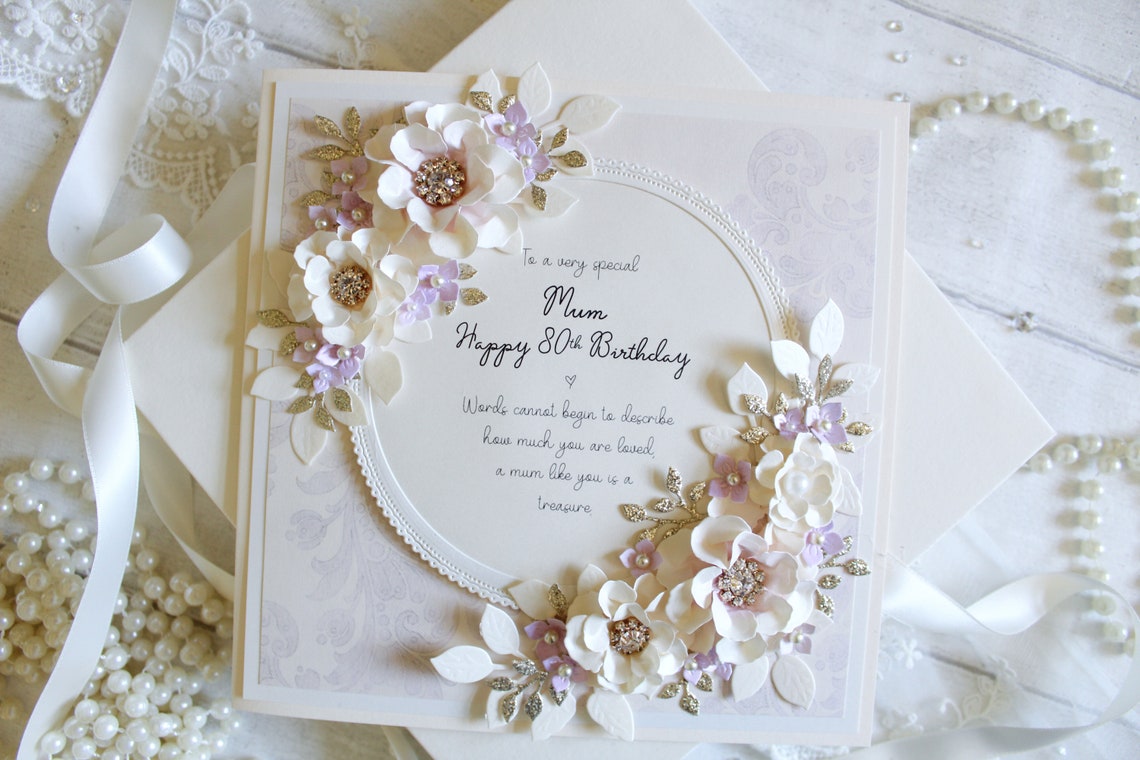 Personalised Mum 80th Birthday Card Lilac and Gold Handmade - Etsy UK
