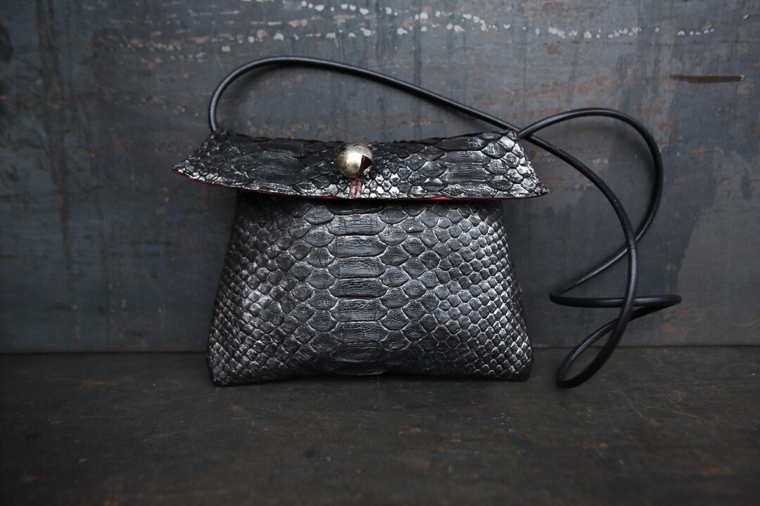 Black Leather Purse, Black Python Purse, Stylish Leather Bag, Python ...