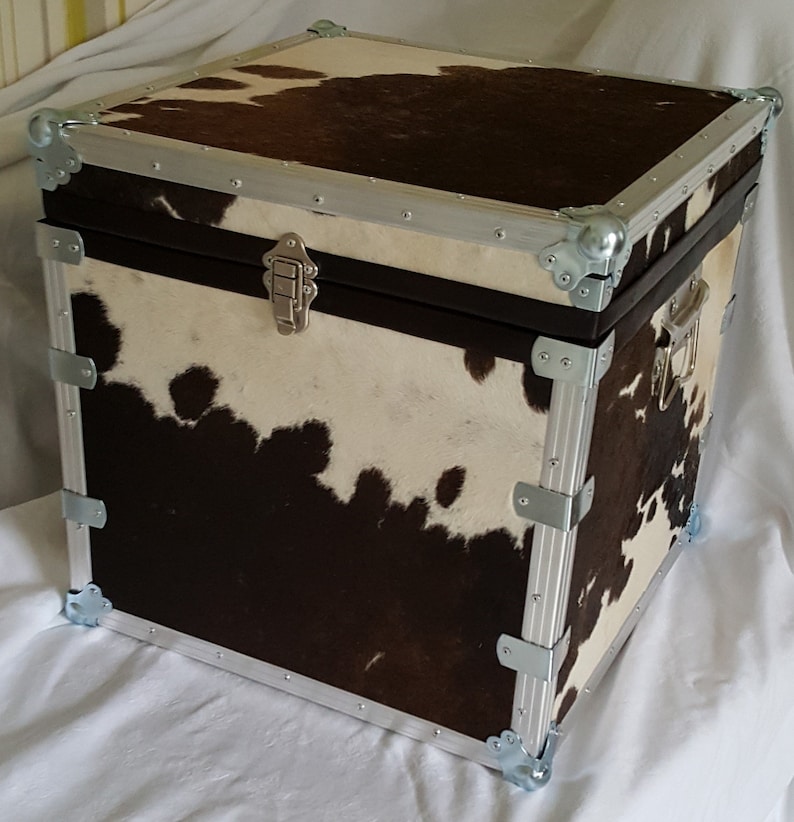 Cowhide and Metal Storage Trunk Footstool Occasional | Etsy