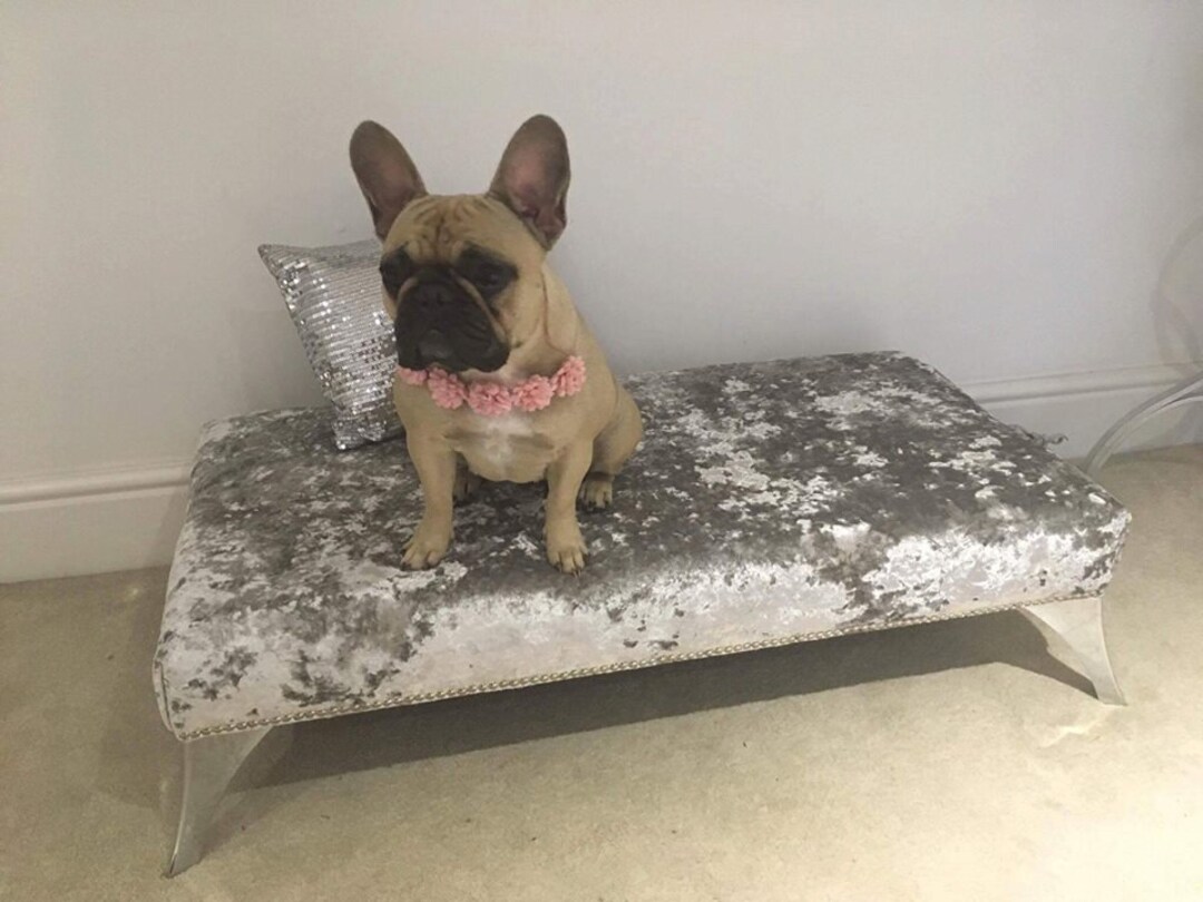 Handmade Silver Crushed Velvet Footstool, Bespoke Dog Bed - Etsy