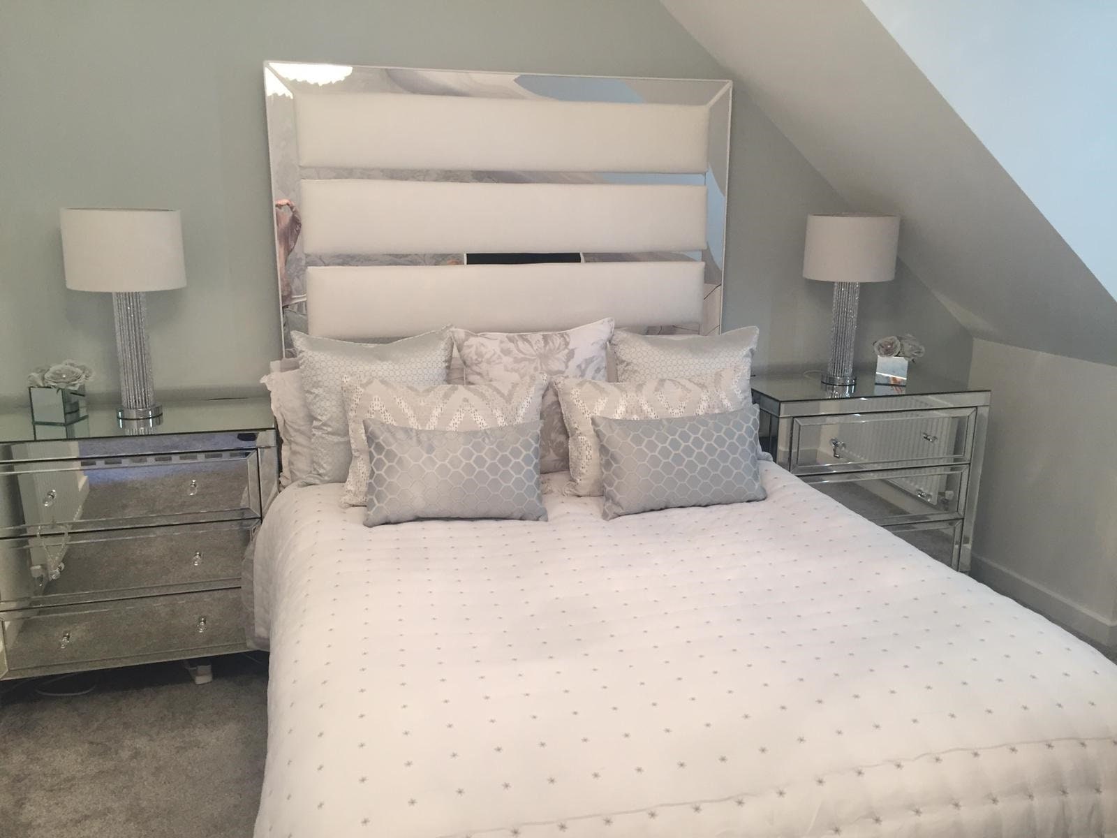 Mirror Trimmed Upholstered Panel Headboard All Sizes Available Etsy