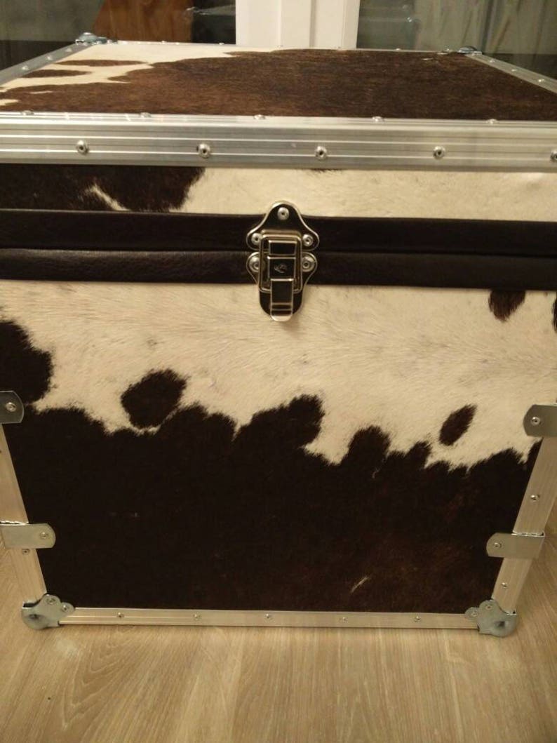 Cowhide and Metal Storage Trunk Footstool Occasional | Etsy