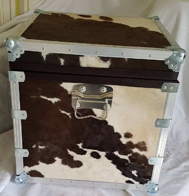 Cowhide and Metal Storage Trunk Footstool Occasional | Etsy