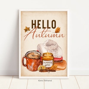 Hello Autumn Print, Fall Wall Art, Wall Decor, Cosy Print , Decoration ...