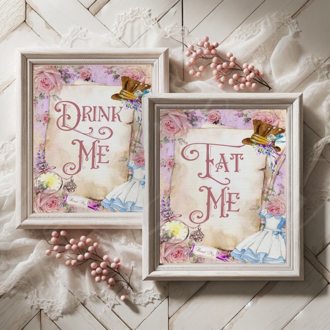 Alice in Wonderland Drink Me Sign, Eat Me Sign, Tea Party, Party Sign ...