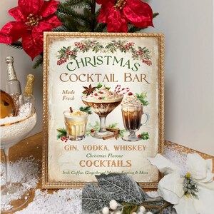 Vintage Christmas Cocktail Print, Home Bar Decor, Party Drinks Sign ...