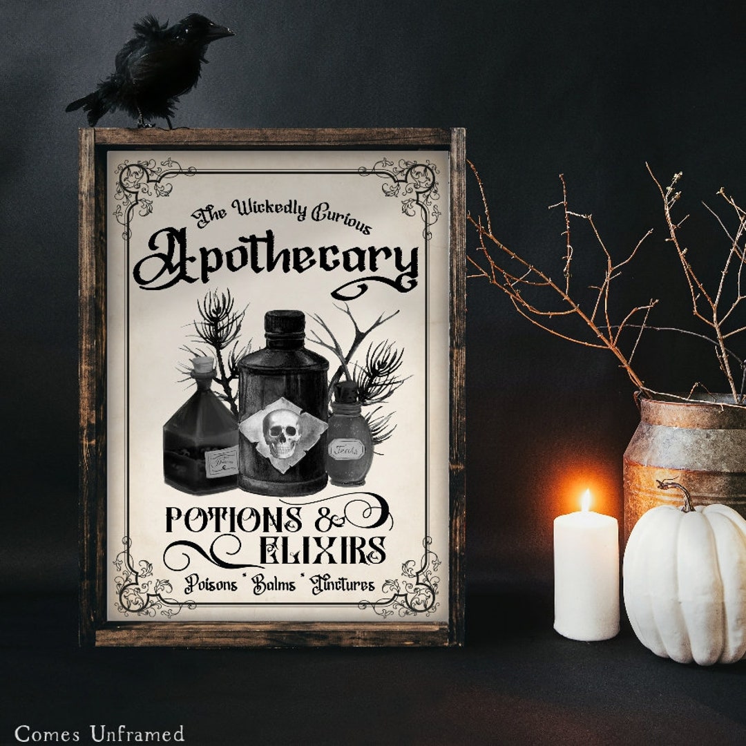 Vintage Gothic Apothecary Sign, Vintage Halloween, Potions & Elixirs ...