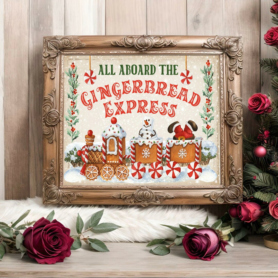 Gingerbread Train Sign, Wall Decor, Gingerbread Cookies Sign, Holiday ...