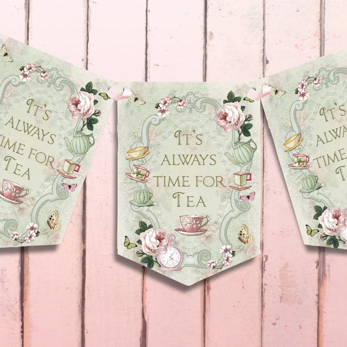 Shabby Chic Bunting Tea Party Banner Teacup Tea Party | Etsy