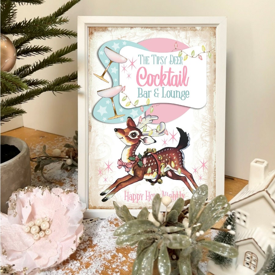Retro 50s Christmas Cocktail Bar Sign Home Bar Decor Drinks - Etsy
