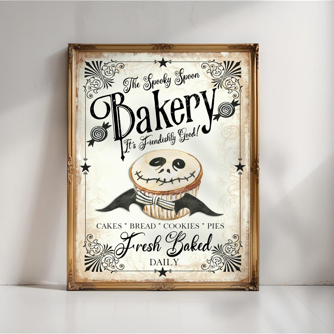 Halloween Bakery Sign, Spooky Kitchen Print, Vintage Style Halloween ...