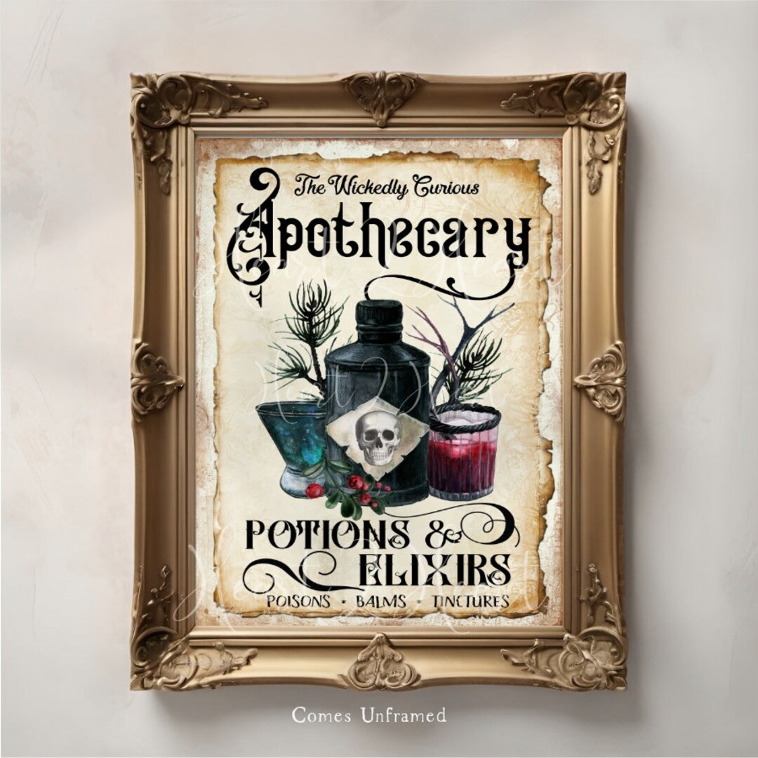 Halloween Apothecary Sign, Vintage Halloween, Potions & Elixirs Print ...