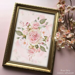 Blush Pink Rose Print Shabby Chic Floral Wall Art Nursery Decor Girl ...