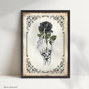 Skeleton Hand With Black Rose, Gothic Rose Print, Alt Wall Art ...