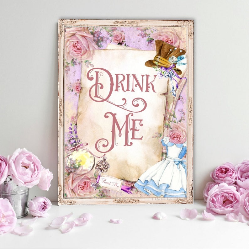 Alice in Wonderland Sign Drink Me Sign Tea Party Party - Etsy