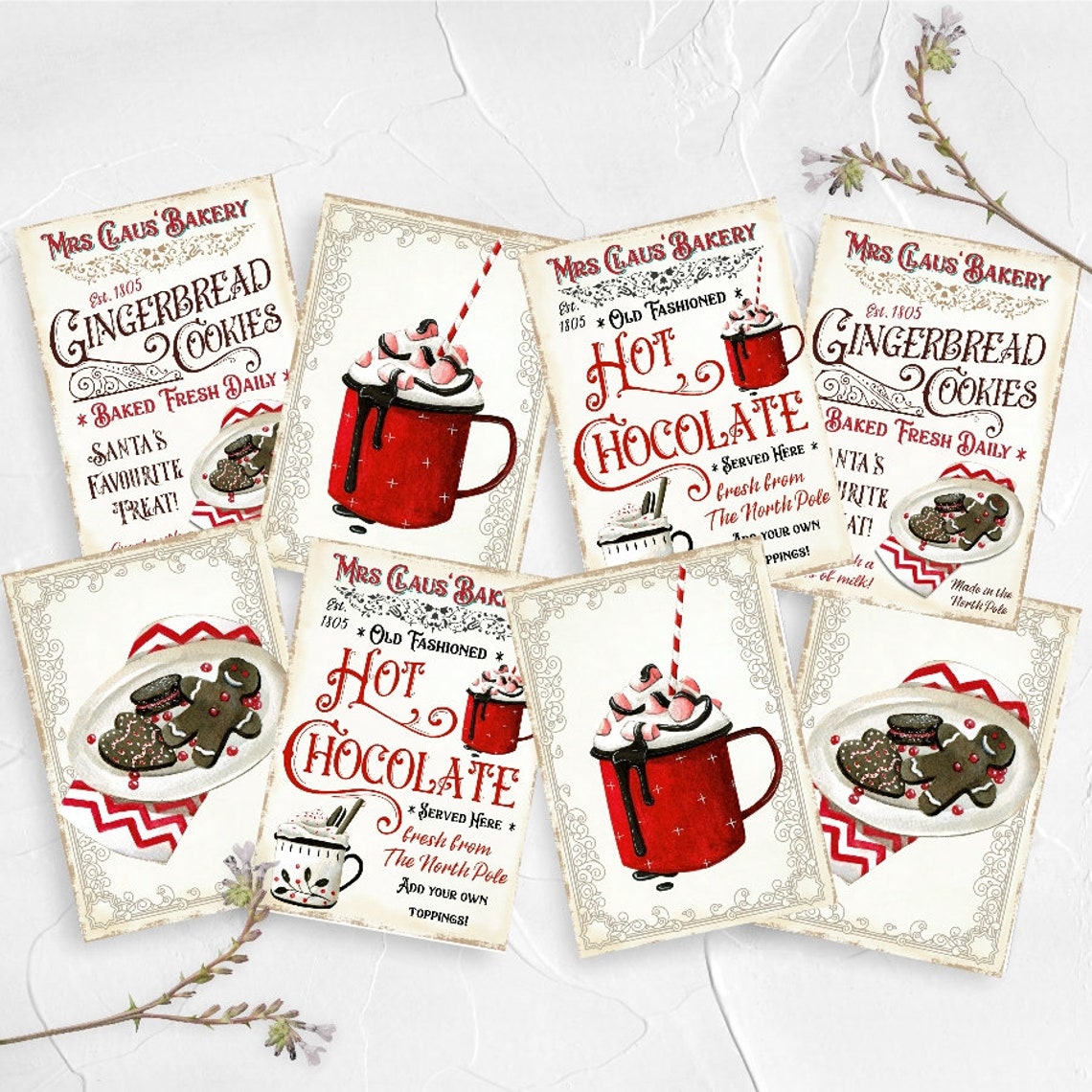 Mrs Claus' Bakery Christmas Labels Christmas Cards - Etsy