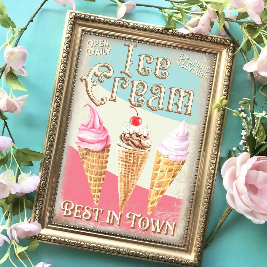 Ice Cream Sign Retro Style Ice Cream Sign Ice Cream Parlour - Etsy UK