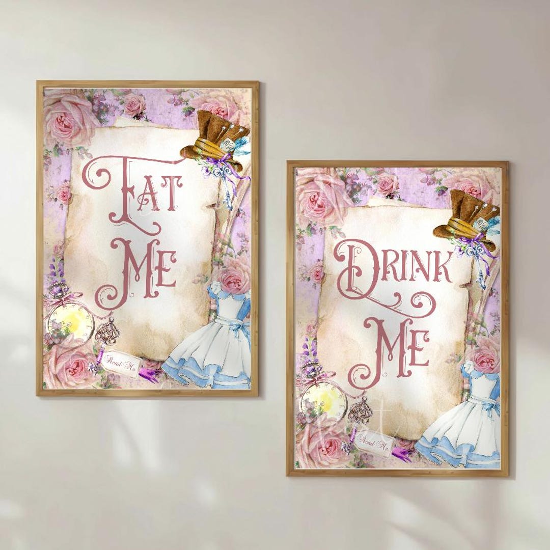Alice in Wonderland Drink Me Sign, Eat Me Sign, Tea Party, Party Sign ...