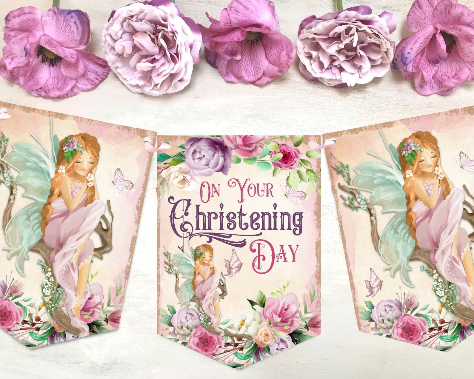 Fairy Christening Banner Fairy Bunting Enchanted Fairy Party | Etsy