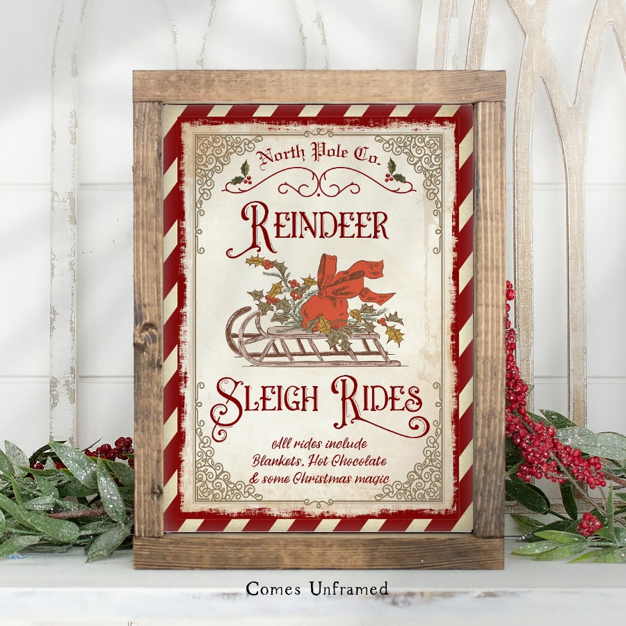 Retro Christmas Sign Reindeer Sleigh Ride Sign Santa Sleigh - Etsy UK