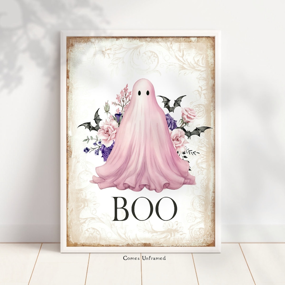 Pink Halloween Ghost Wall Art Pink Ghost Halloween Print Boo - Etsy