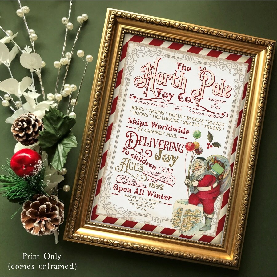 North Pole Santa's Toy Shop Sign Decoration Holiday - Etsy