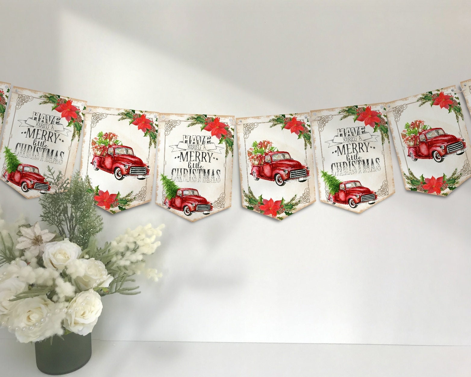 Retro Christmas Truck Bunting Red Pickup Christmas Banner - Etsy UK