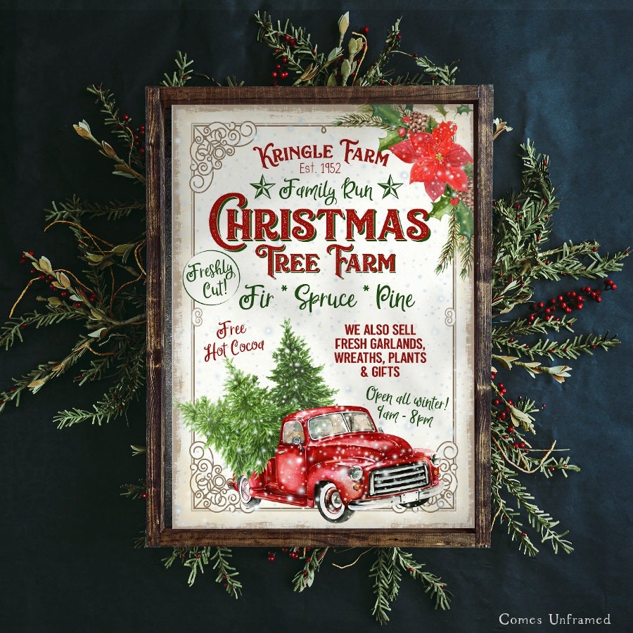 Retro Christmas Tree Farm Sign XMAS Decoration Wall Art Winter - Etsy UK
