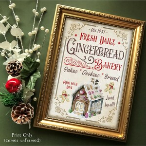 Gingerbread Bakery Sign, Wall Decor, Gingerbread Sign, Holiday Print ...